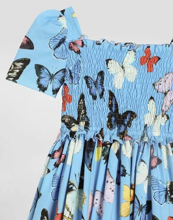 Dolce & Gabbana Butterfly Print Smocked Bodice Dress
