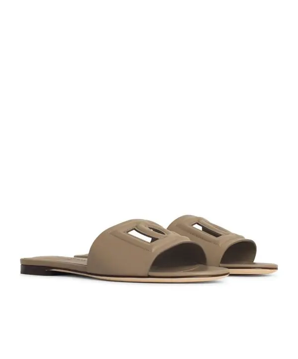 Dolce & Gabbana Open Toe Sandals With Logo Detail - Beige