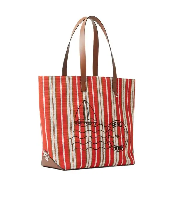 Fendi Logo Printed Striped Medium Tote Bag