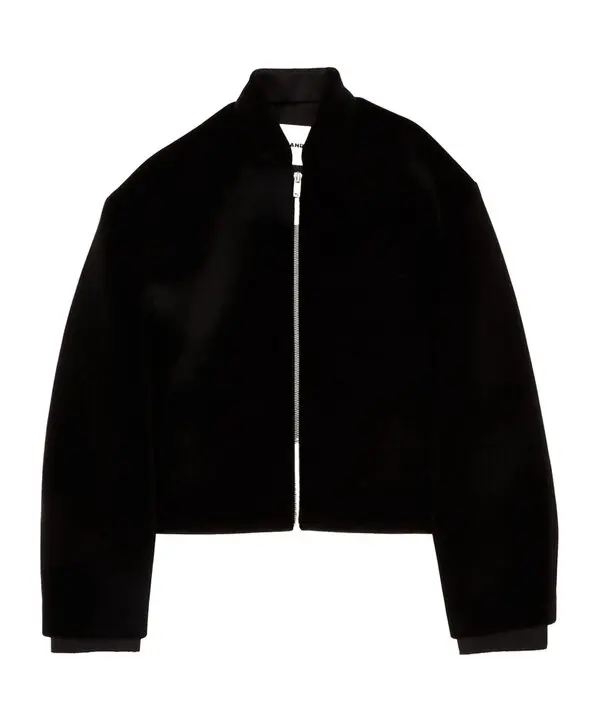 JIL SANDER Cropped Zipped Bomber Jacket - Black