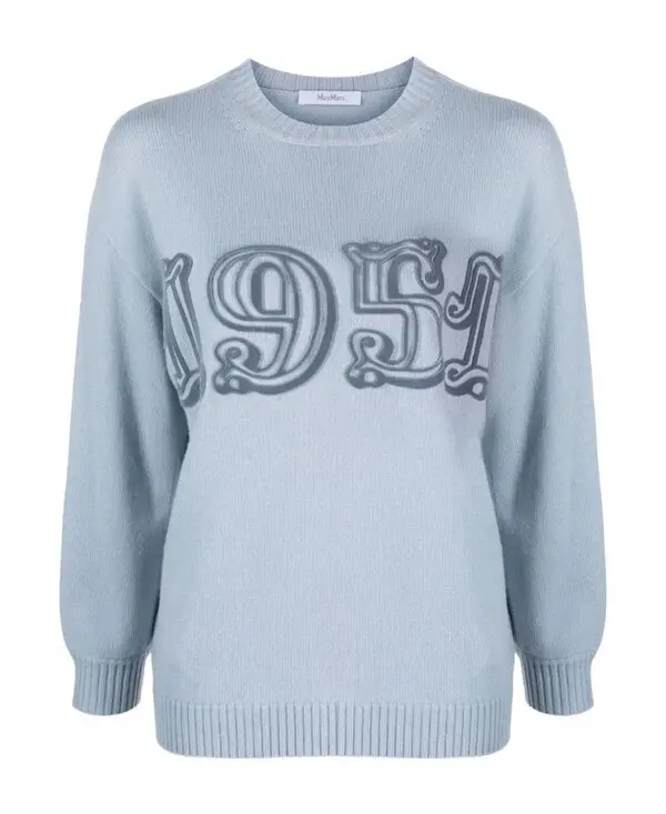 Max Mara Crewneck Long-sleeved Jumper With "1951" Graphic - Light Blue
