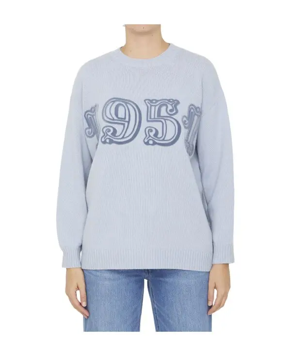 Max Mara Crewneck Long-sleeved Jumper With "1951" Graphic - Light Blue