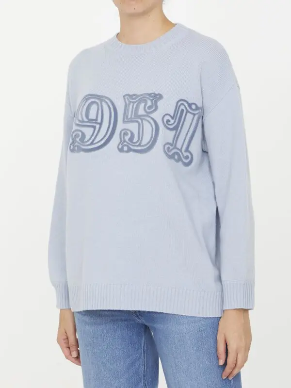Max Mara Crewneck Long-sleeved Jumper With "1951" Graphic - Light Blue