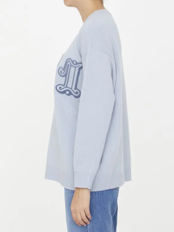 Max Mara Crewneck Long-sleeved Jumper With "1951" Graphic - Light Blue