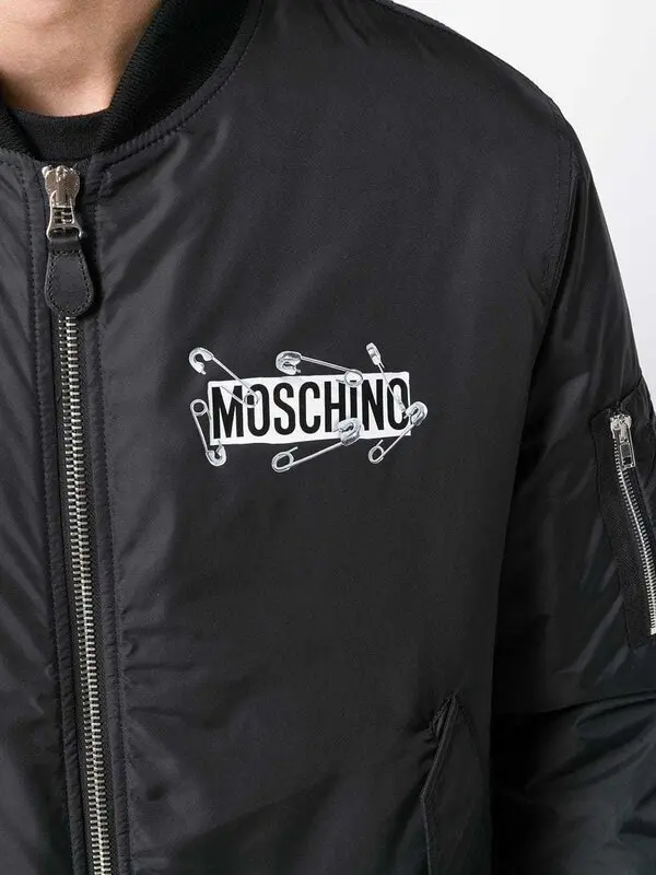 Moschino Paper Clip Bear Print Bomber Jacket