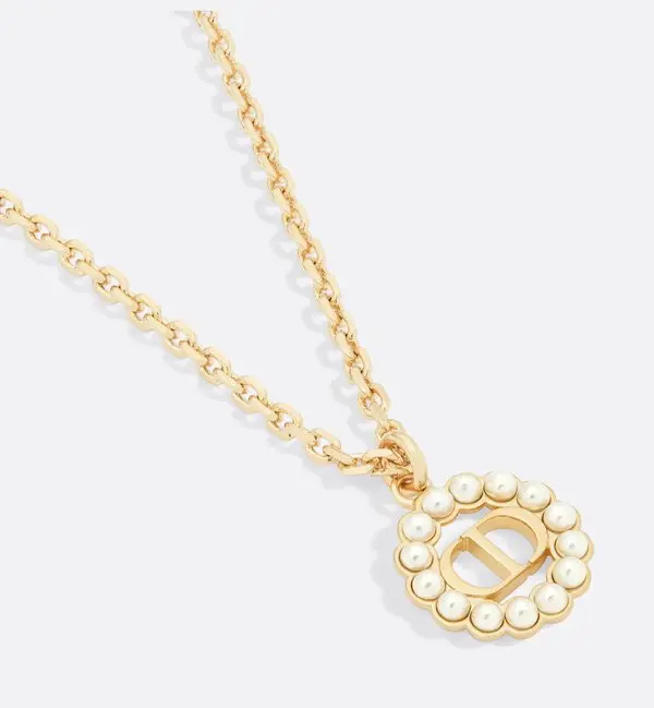 Dior Petit Cd Circle Necklace With White Resin Pearls