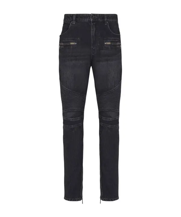 Balmain Vintage Denim Biker Jeans - Black