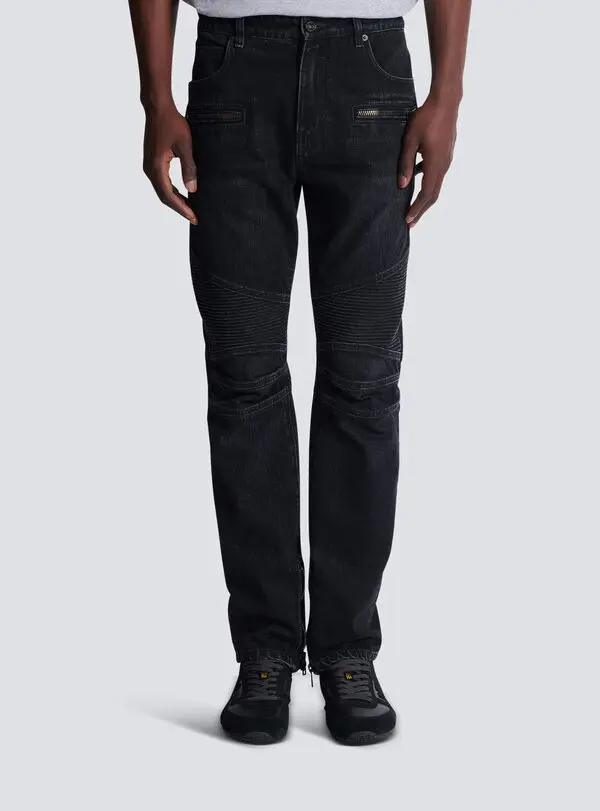Balmain Vintage Denim Biker Jeans - Black