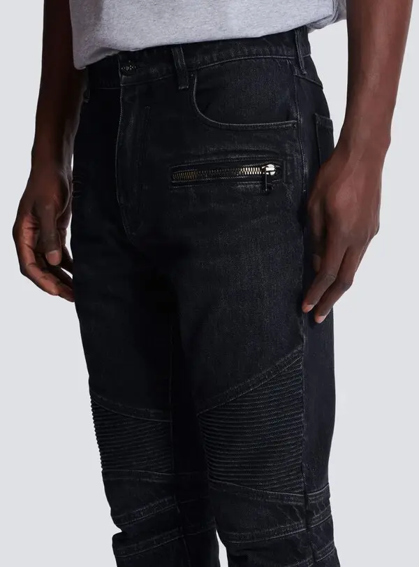 Balmain Vintage Denim Biker Jeans - Black