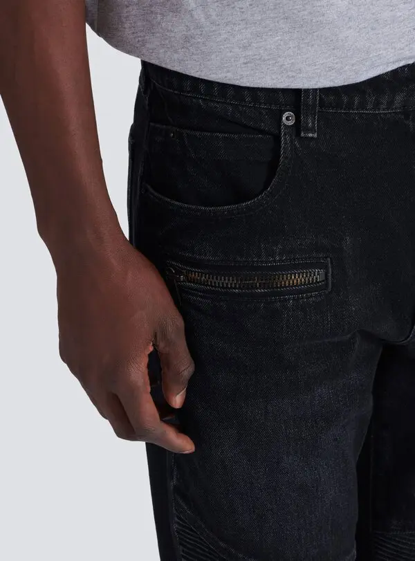 Balmain Vintage Denim Biker Jeans - Black