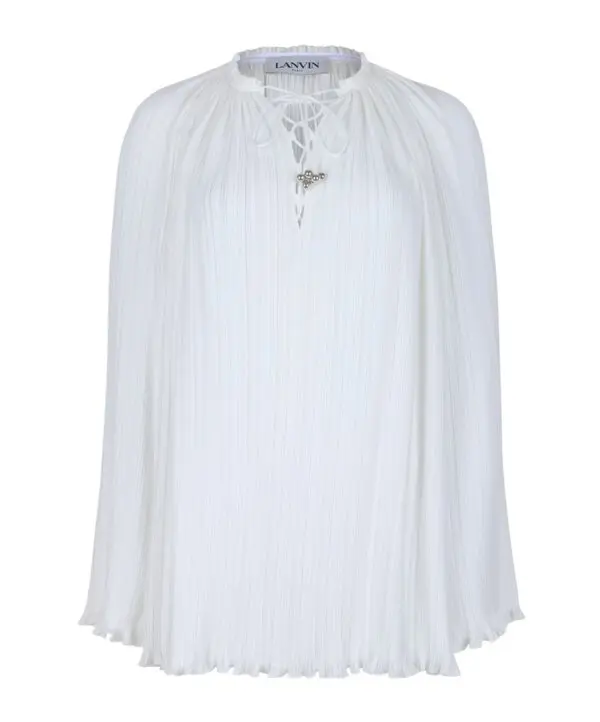 LANVIN Pleated Blouse With Gathered Neckline And Ruffled Hem - White