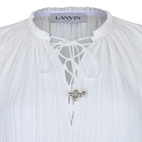 LANVIN Pleated Blouse With Gathered Neckline And Ruffled Hem - White