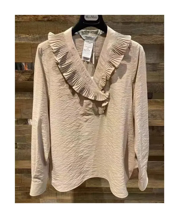 Max Mara Washed Poplin Shirt With V-neck And Pleats