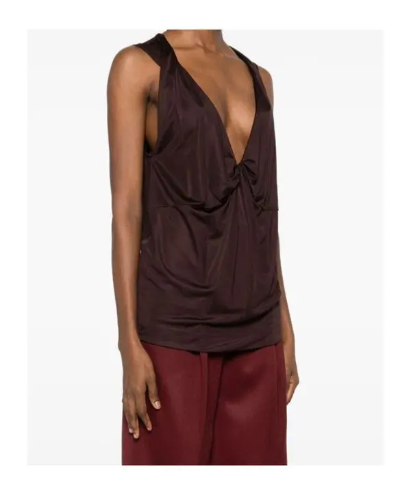 Dries Van Noten Deep V-neck Ruched Jersey Top