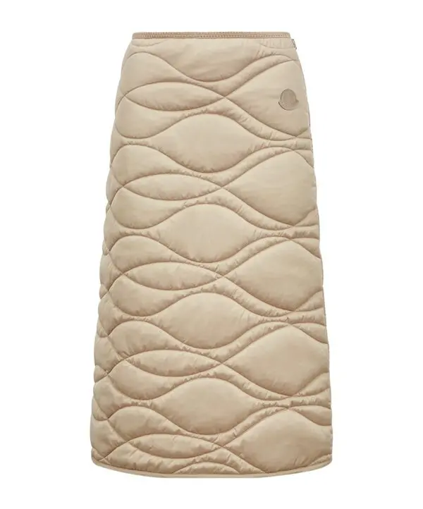 Moncler Quilted Logo Patch Long Padded Skirt