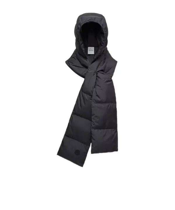 Moncler Hooded Down Scarf With Logo Patch - Black