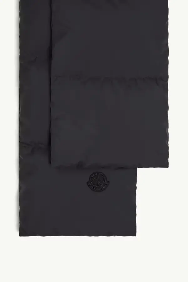 Moncler Hooded Down Scarf With Logo Patch