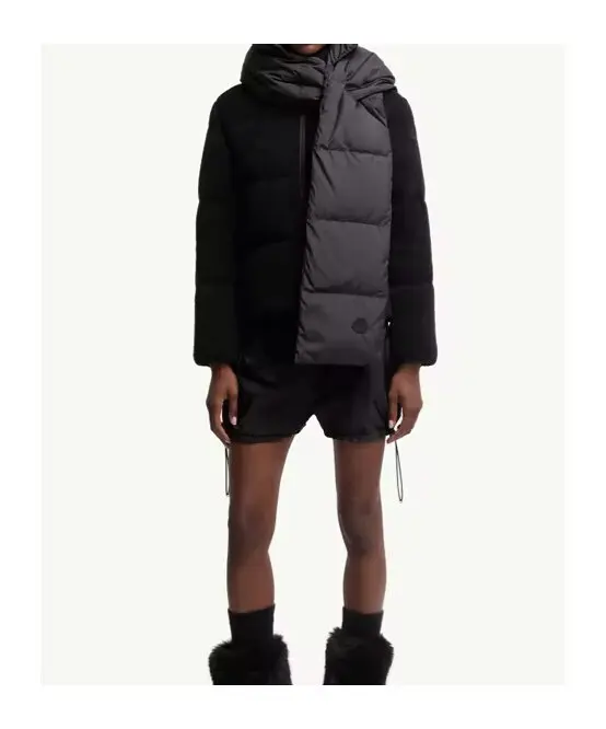 Moncler Hooded Down Scarf With Logo Patch