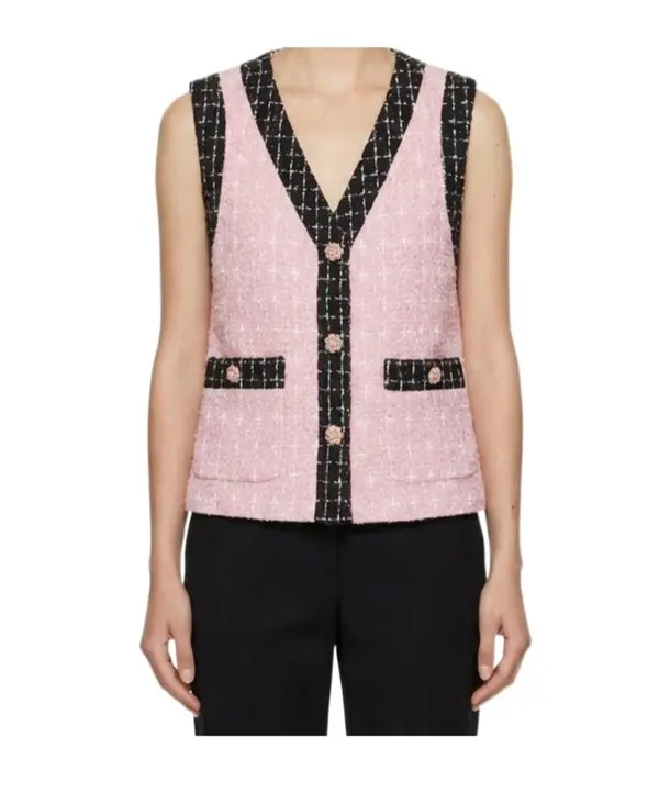 Marissa Chiara V-neck Vest With Front Button Closure - Pink