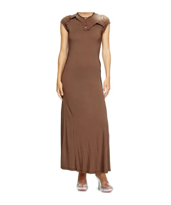 DIESEL® D-jary Henry Neck Short Sleeved Maxi Dress - Brown