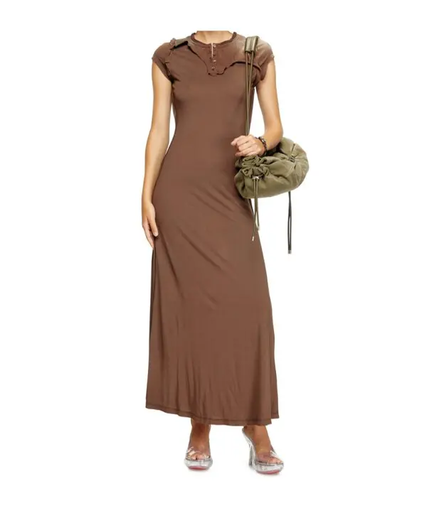 DIESEL® D-jary Henry Neck Short Sleeved Maxi Dress - Brown