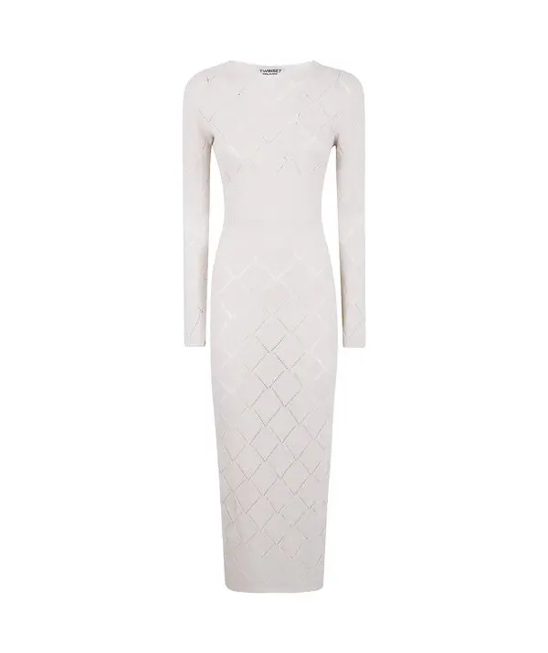 TWINSET Diamond-pattern Knit Midi Dress - White