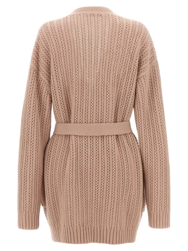 Max Mara Balzac Belted Long-sleeved Cardigan - Pink