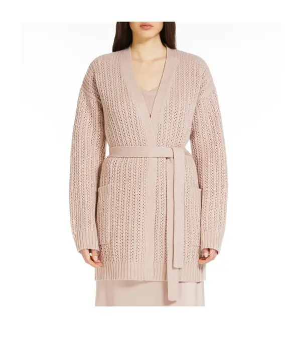 Max Mara Balzac Belted Long-sleeved Cardigan - Pink