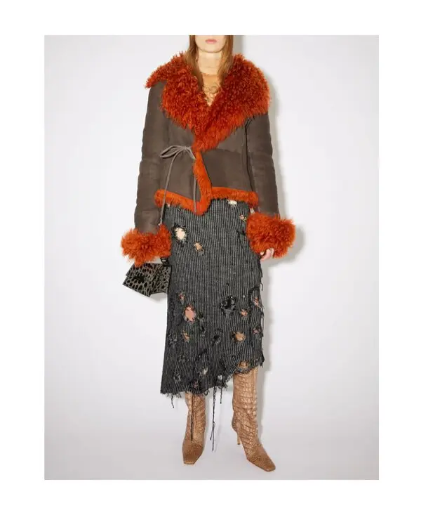 Acne Studios Logo Sheepskin Trimmed Leather Jacket