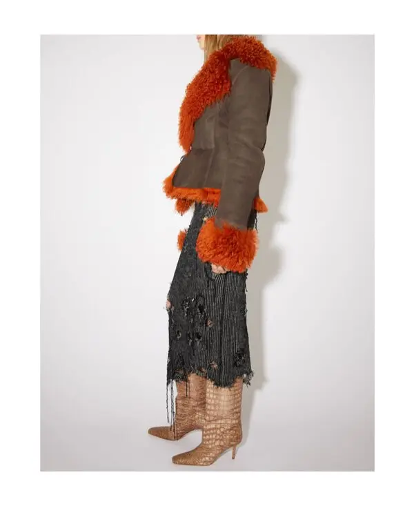 Acne Studios Logo Sheepskin Trimmed Leather Jacket