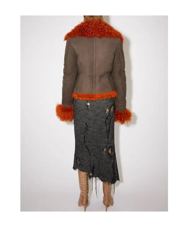 Acne Studios Logo Sheepskin Trimmed Leather Jacket