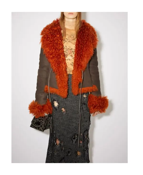 Acne Studios Logo Sheepskin Trimmed Leather Jacket