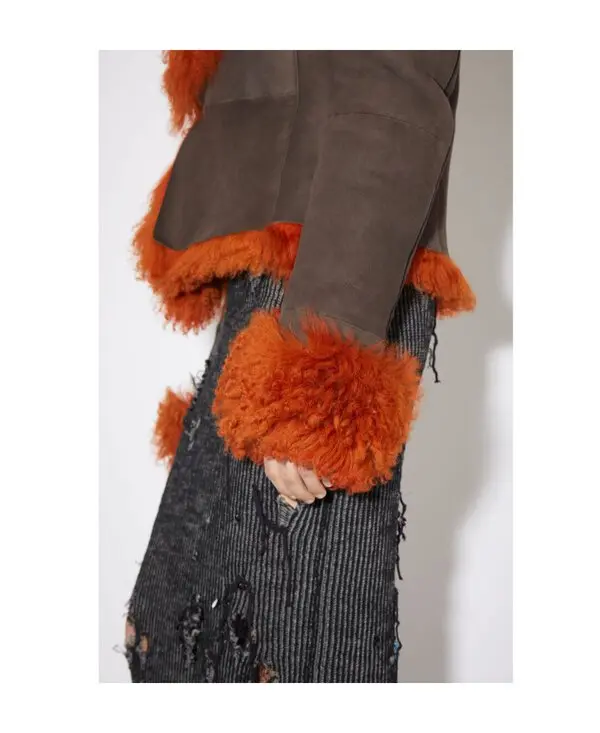 Acne Studios Logo Sheepskin Trimmed Leather Jacket