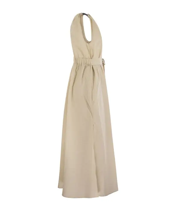 Brunello Cucinelli Belted V-neck Midi Dress - Nude