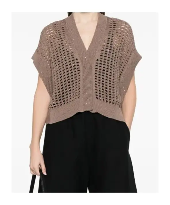 Peserico Cropped Knitted Top With V-neck And Cutout Details