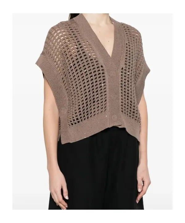 Peserico Cropped Knitted Top With V-neck And Cutout Details