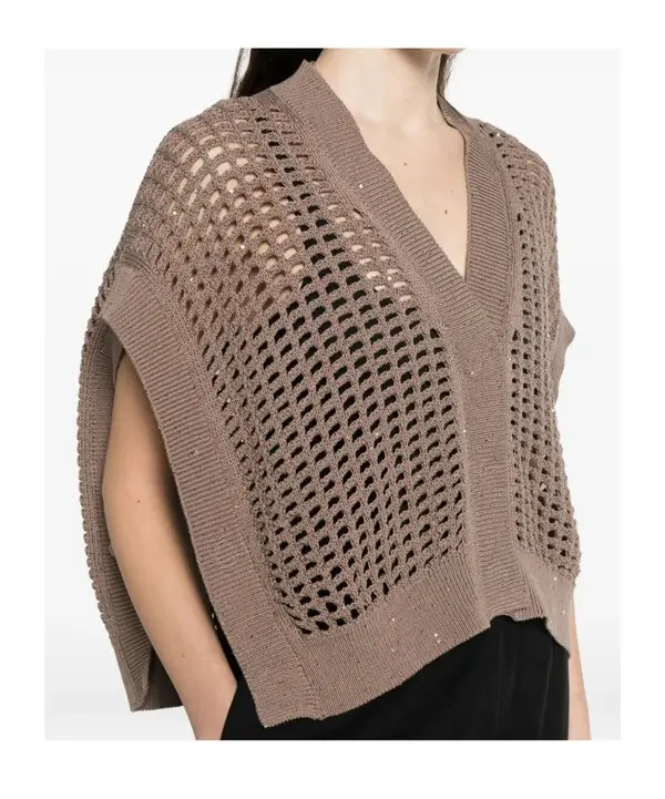 Peserico Cropped Knitted Top With V-neck And Cutout Details