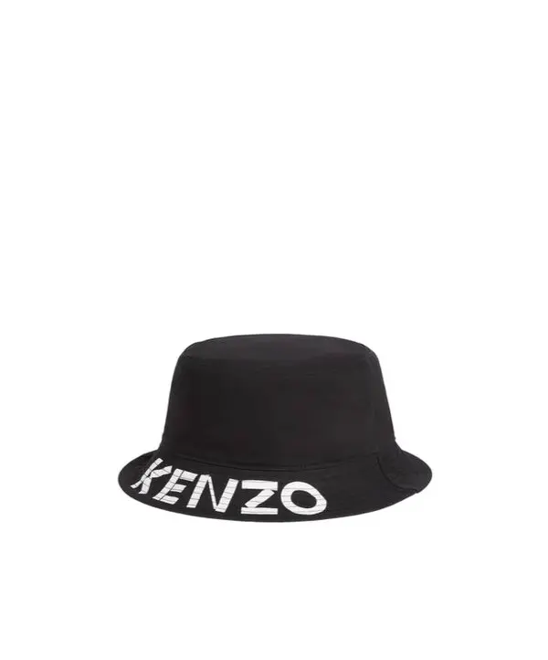 Kenzo Reversible Cotton Bucket Hat With Logo - Black