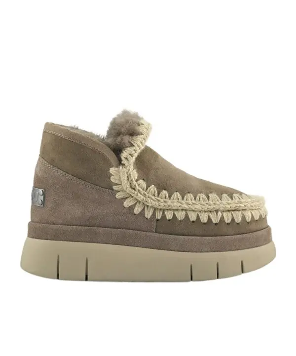 Mou Suede Ankle Boots With Crocheted Detailing - Elephant Gray