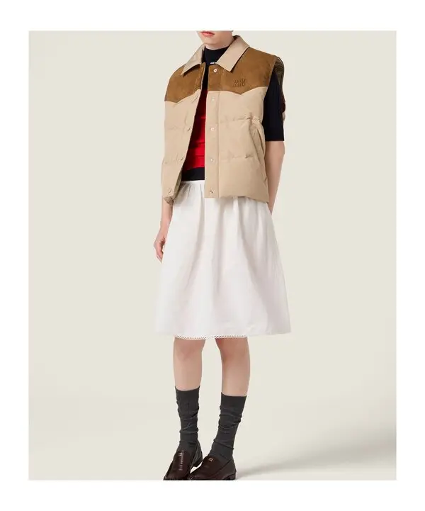 Miu Miu Technical Pongé And Leather Down Vest - No