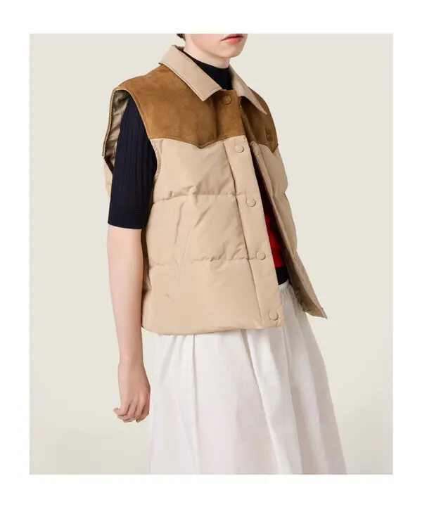 Miu Miu Technical Pongé And Leather Down Vest - No