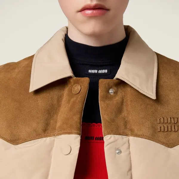 Miu Miu Technical Pongé And Leather Down Vest - No
