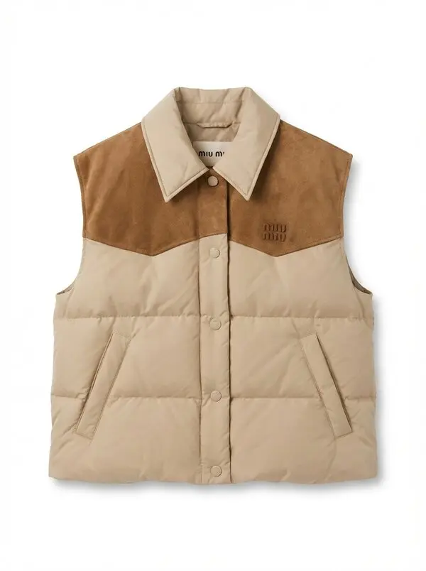 Miu Miu Technical Pongé And Leather Down Vest - Rope Ash