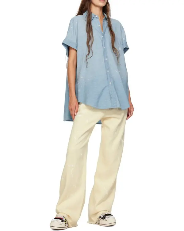 R13 Paint Splashed Belt Ring Denim Trousers