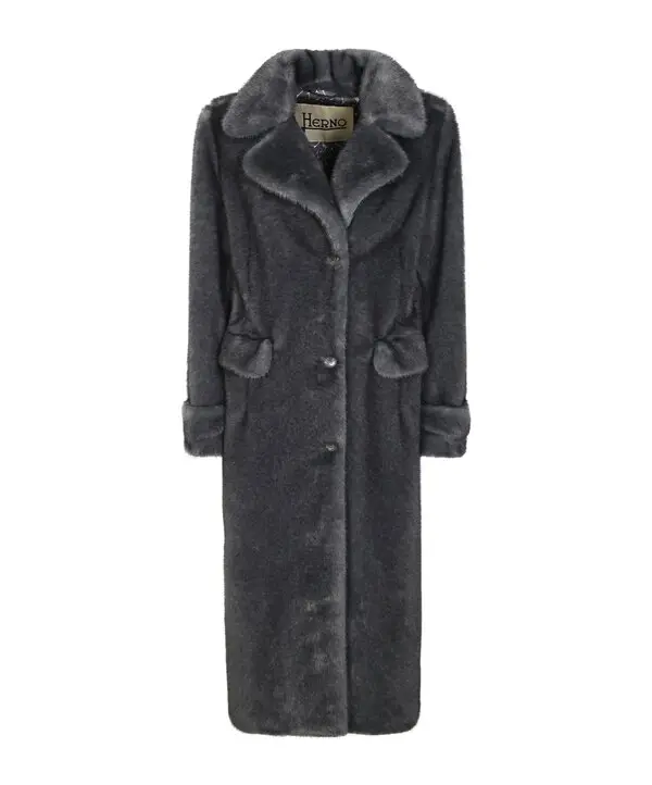 Herno Single-breasted Lapel Collar Fur Coat