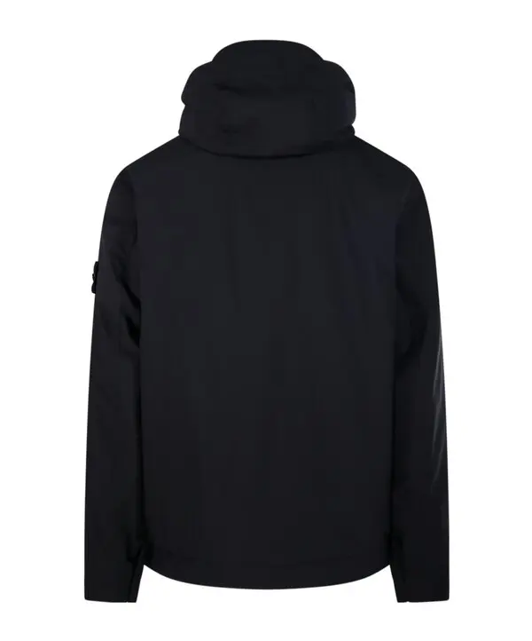 Stone Island Logo Patch Hooded Zip-up Jacket - Black