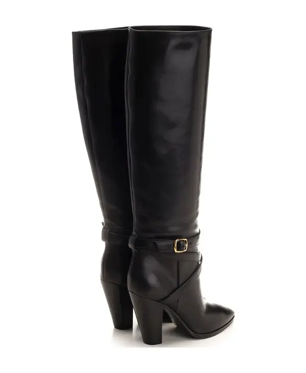 Celine High Slouchy Buckle Boots In Calfskin