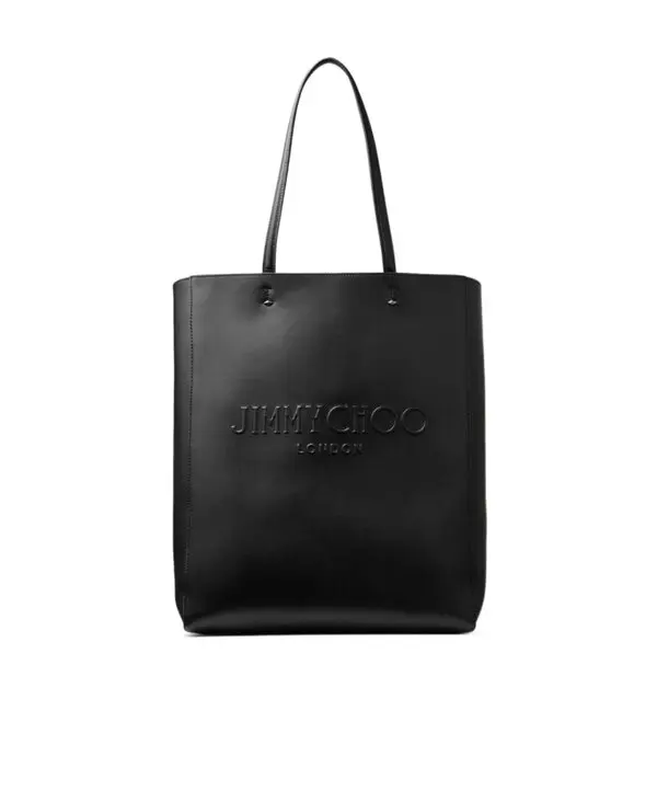 JIMMY CHOO Logo Embossed Top Handle Tote Bag - Black
