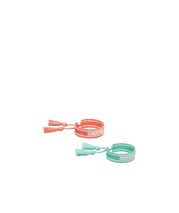 Dior Embroidered Bracelet Set With Tassels - Sapphire/coral
