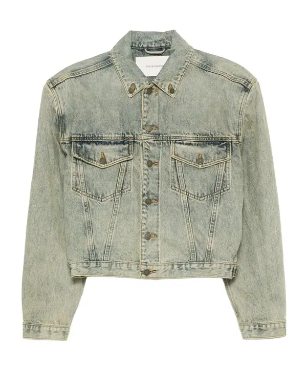 ENTIRE STUDIOS Distressed Denim Trucker Jacket - Gray